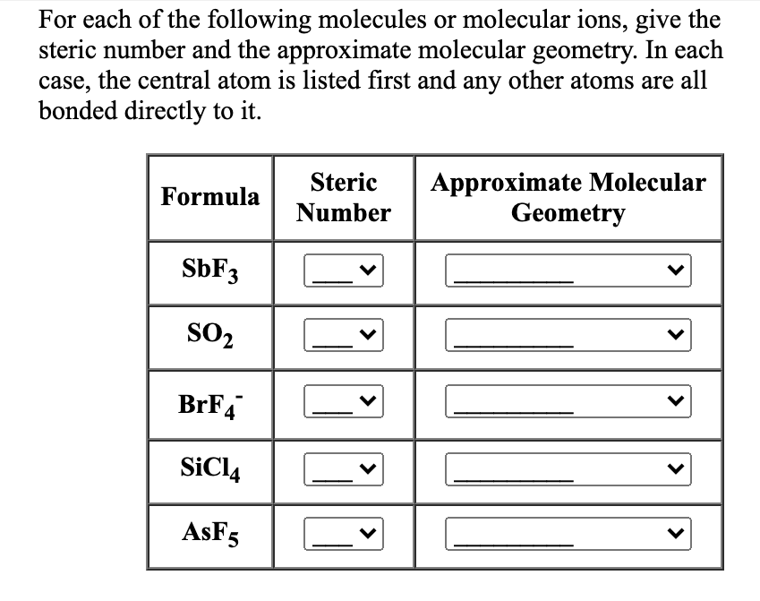 Solved For each of the following molecules or molecular | Chegg.com