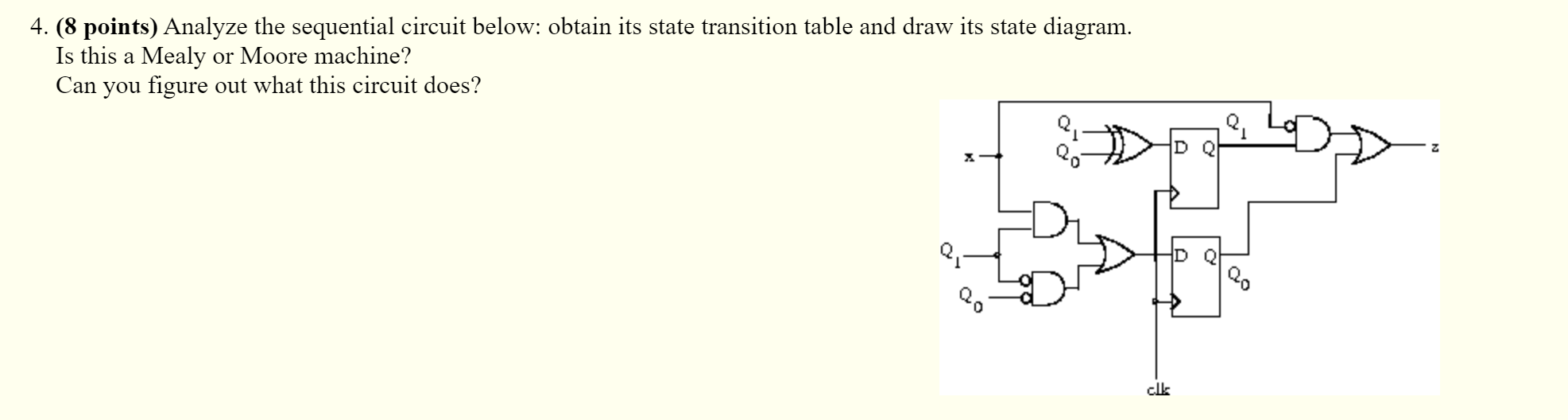 Solved 4. (8 points) Analyze the sequential circuit below: | Chegg.com