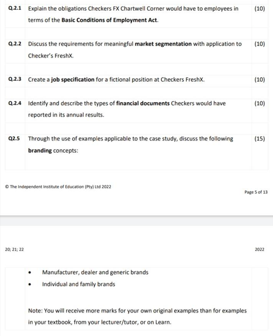 Solved Case Study - Checkers' Fresh X brand Retailer | Chegg.com