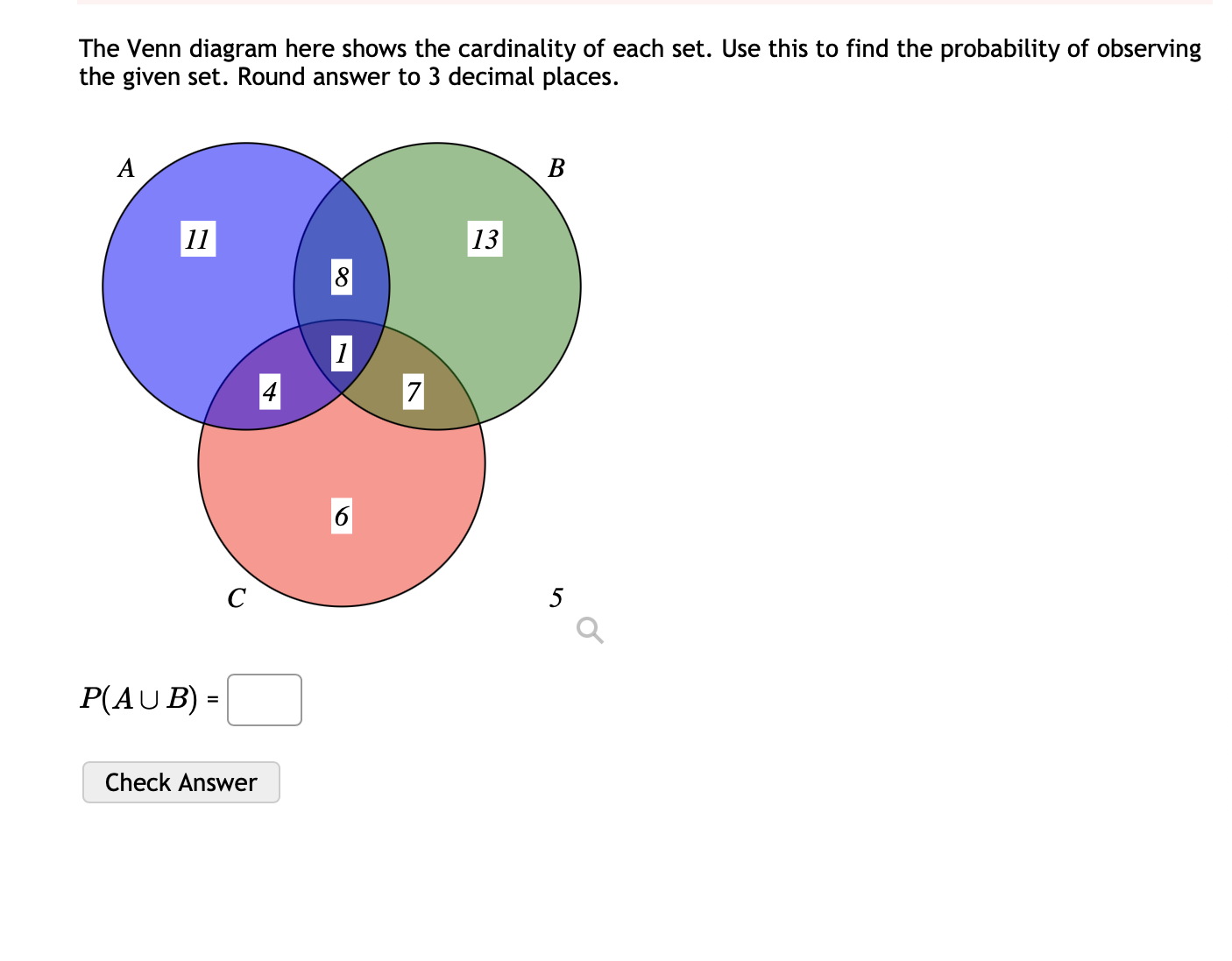 Solved The Venn diagram here shows the cardinality of each | Chegg.com