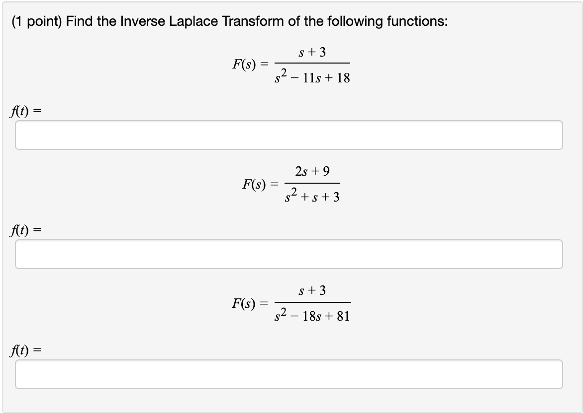 Solved (1 point) Find the Inverse Laplace Transform of the | Chegg.com