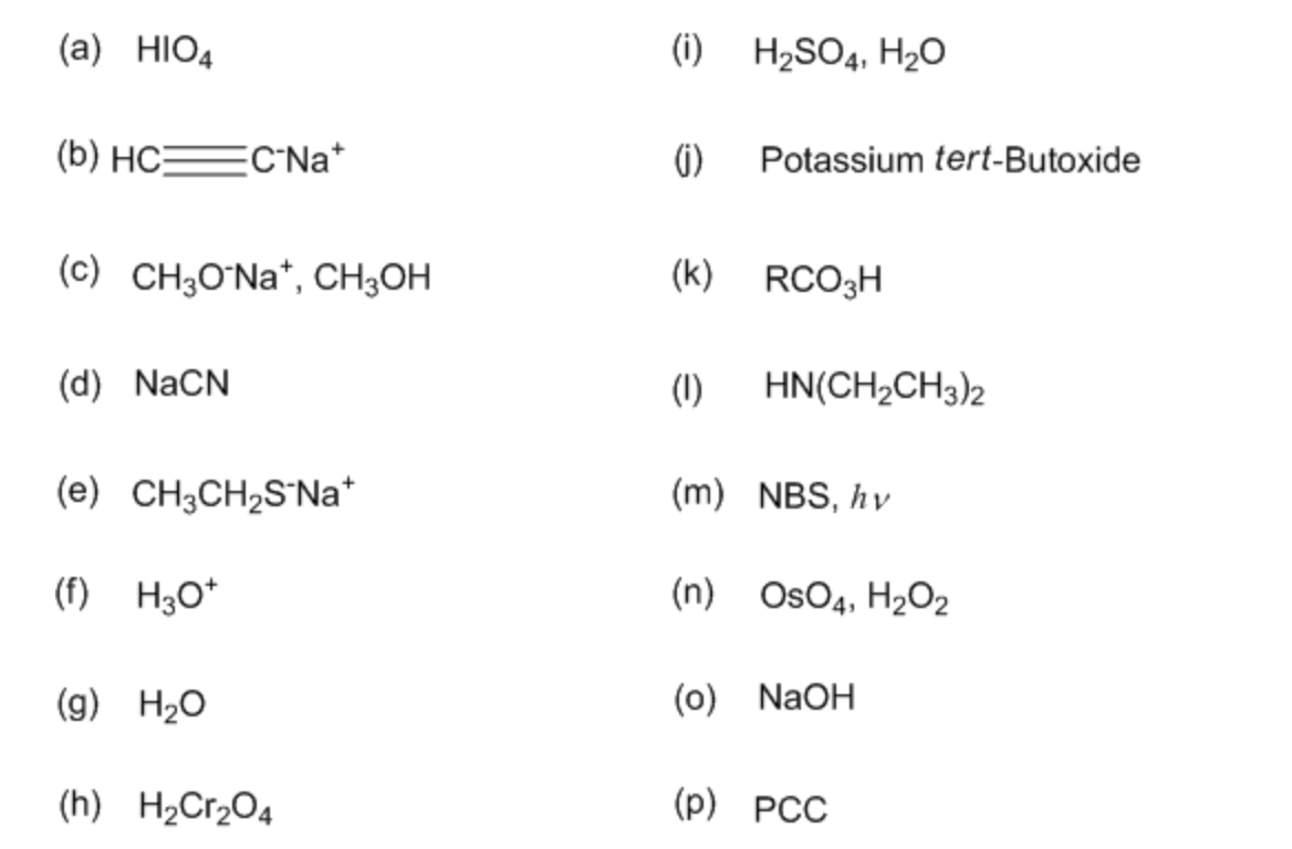Solved From the choices provided below, list the reagent(s) | Chegg.com