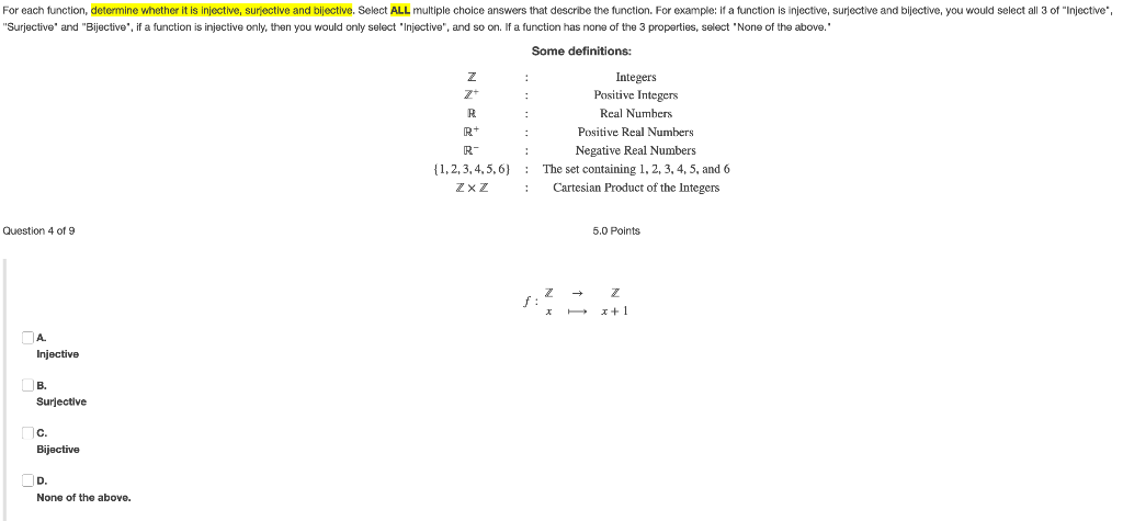 Solved For each function, determine whether it is injective, | Chegg.com