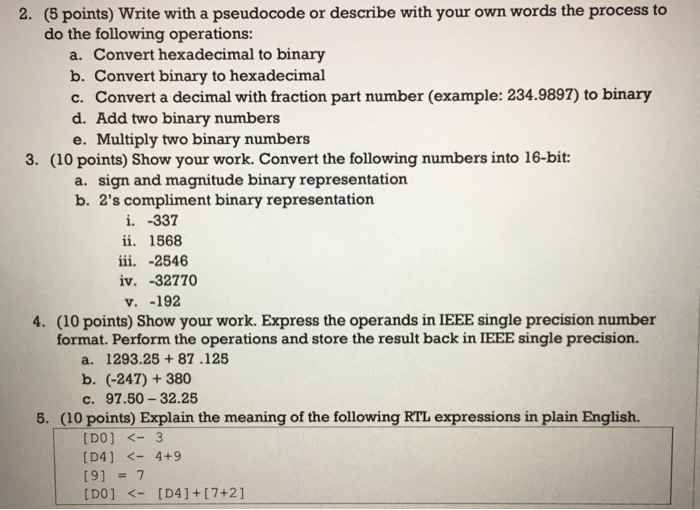 Solved 2. (6 points) Write with a pseudocode or describe | Chegg.com