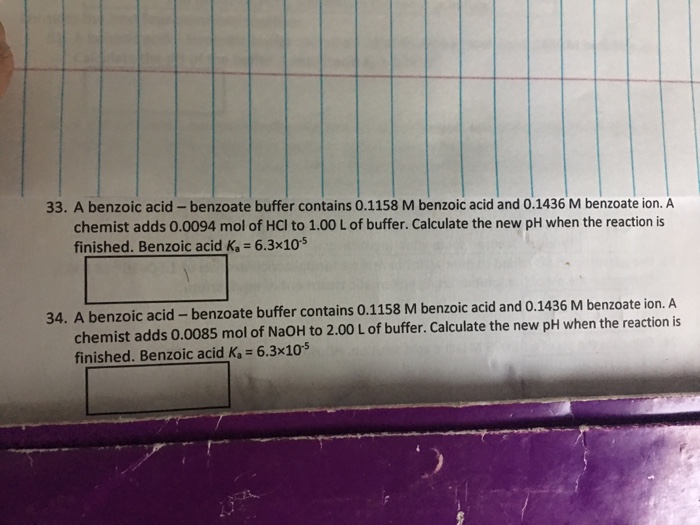 Solved A benzoic acid - benzoate buffer contains 0.1158 M | Chegg.com