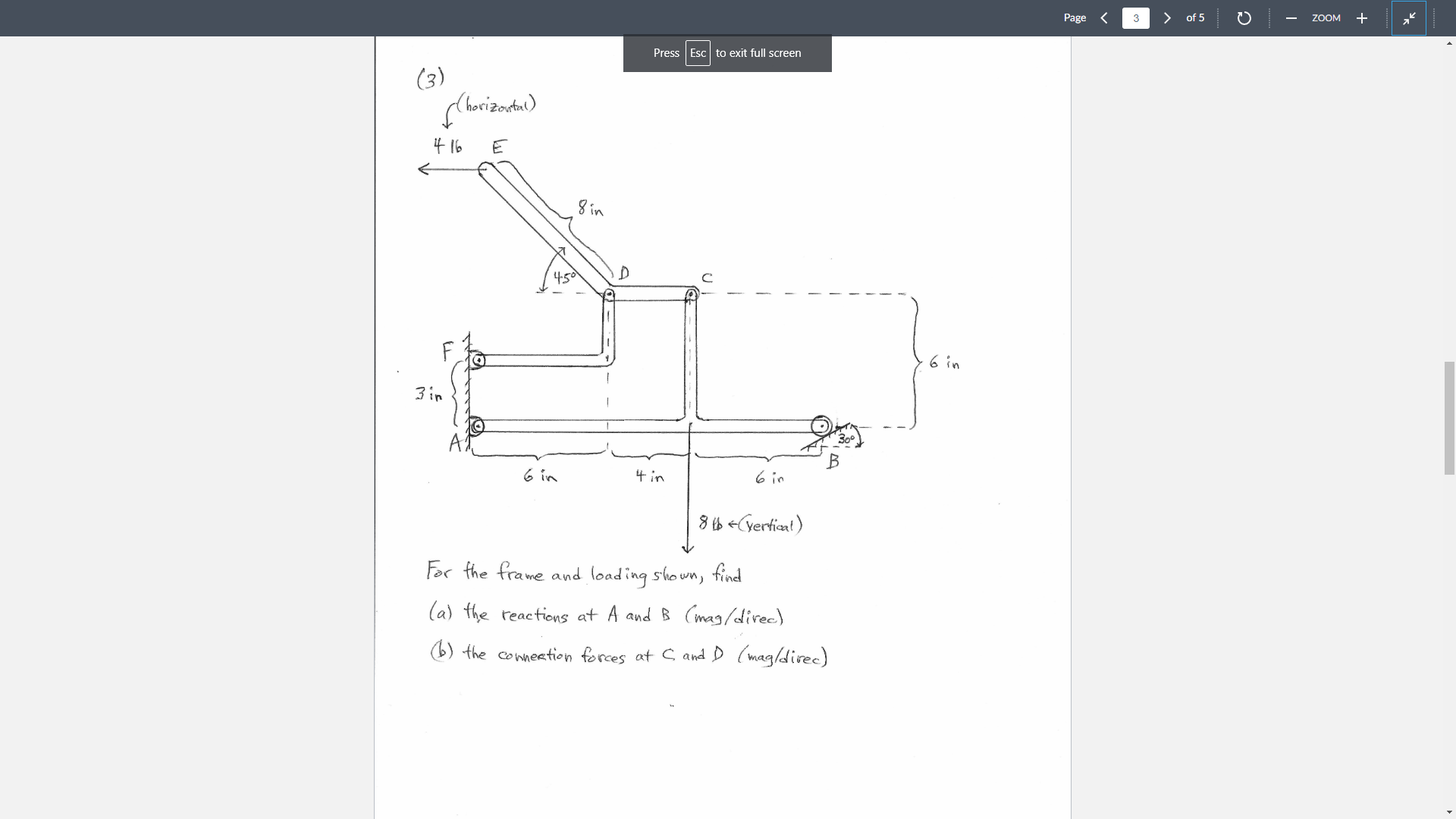 Solved For the frame and loading shown, find (a) the | Chegg.com