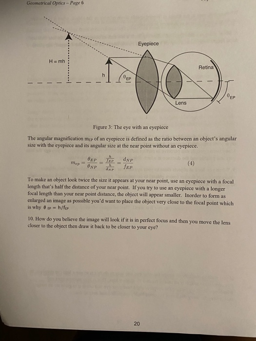 Solved Geometrical Optics - Page 6 Eyepiece H=mh Retina | Chegg.com