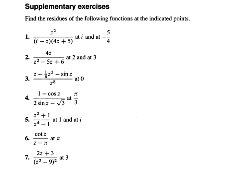 Solved Find the residues of the following functions at the | Chegg.com