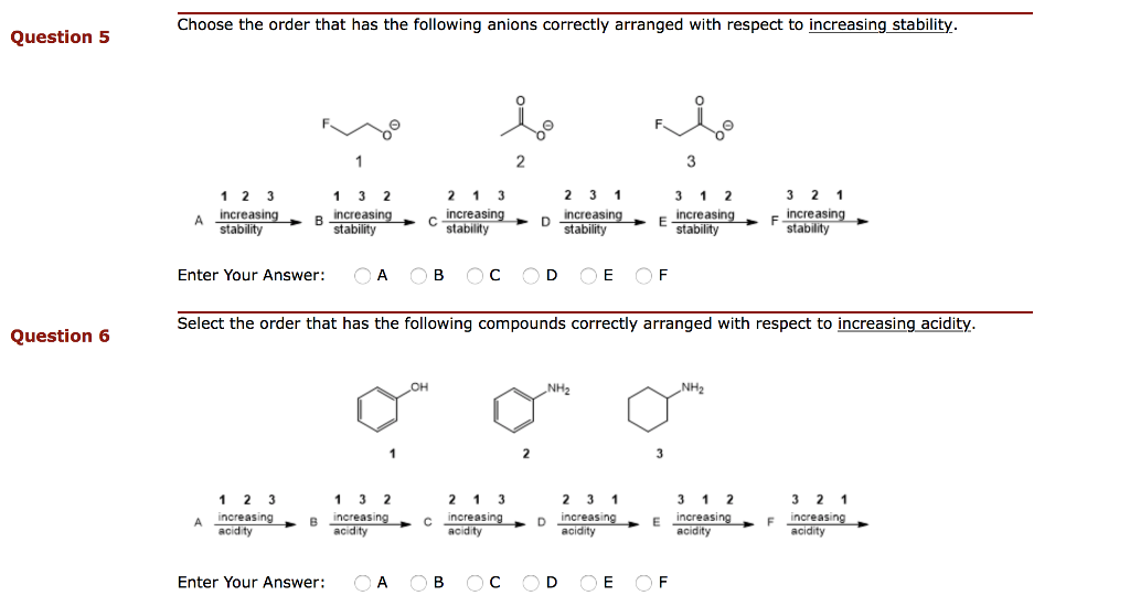 Solved Choose the order that has the following anions | Chegg.com