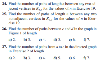 Solved 19. Find the number of paths of length n between two | Chegg.com