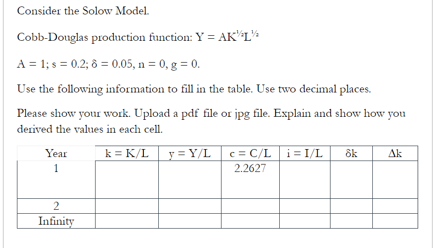 Solved Consider the Solow Model. Cobb-Douglas production | Chegg.com