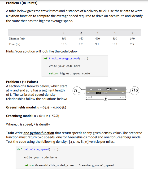 Solved A table below gives the travel times and distances of | Chegg.com