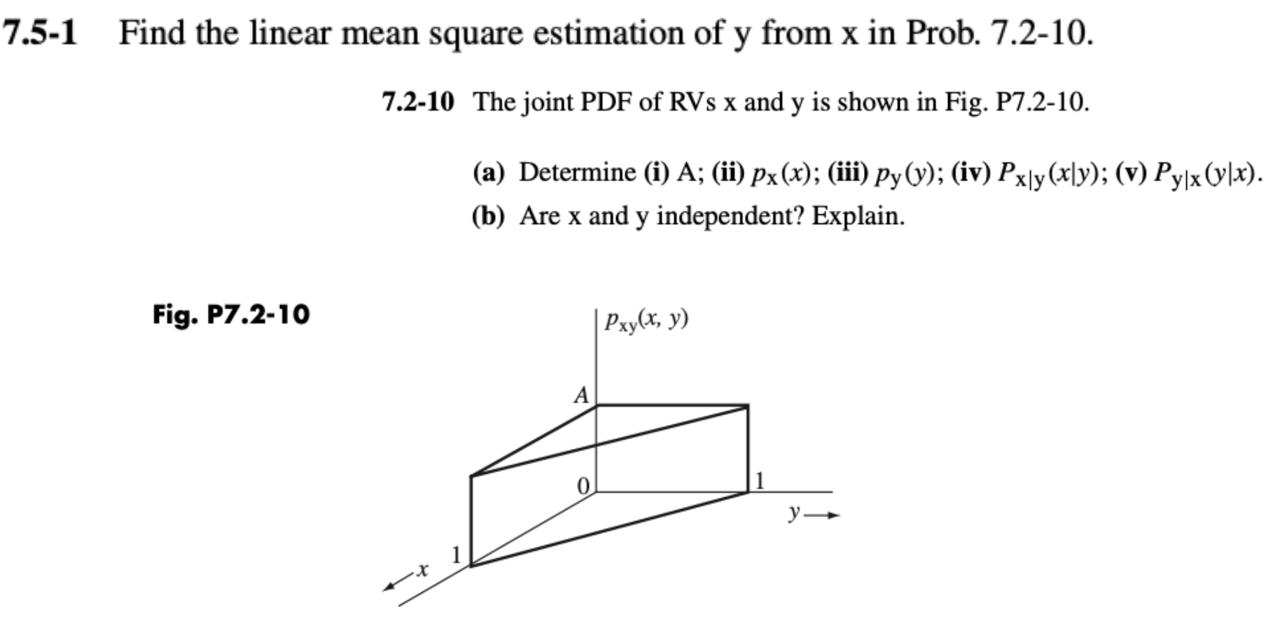 Solved 7.5-1 Find the linear mean square estimation of y | Chegg.com