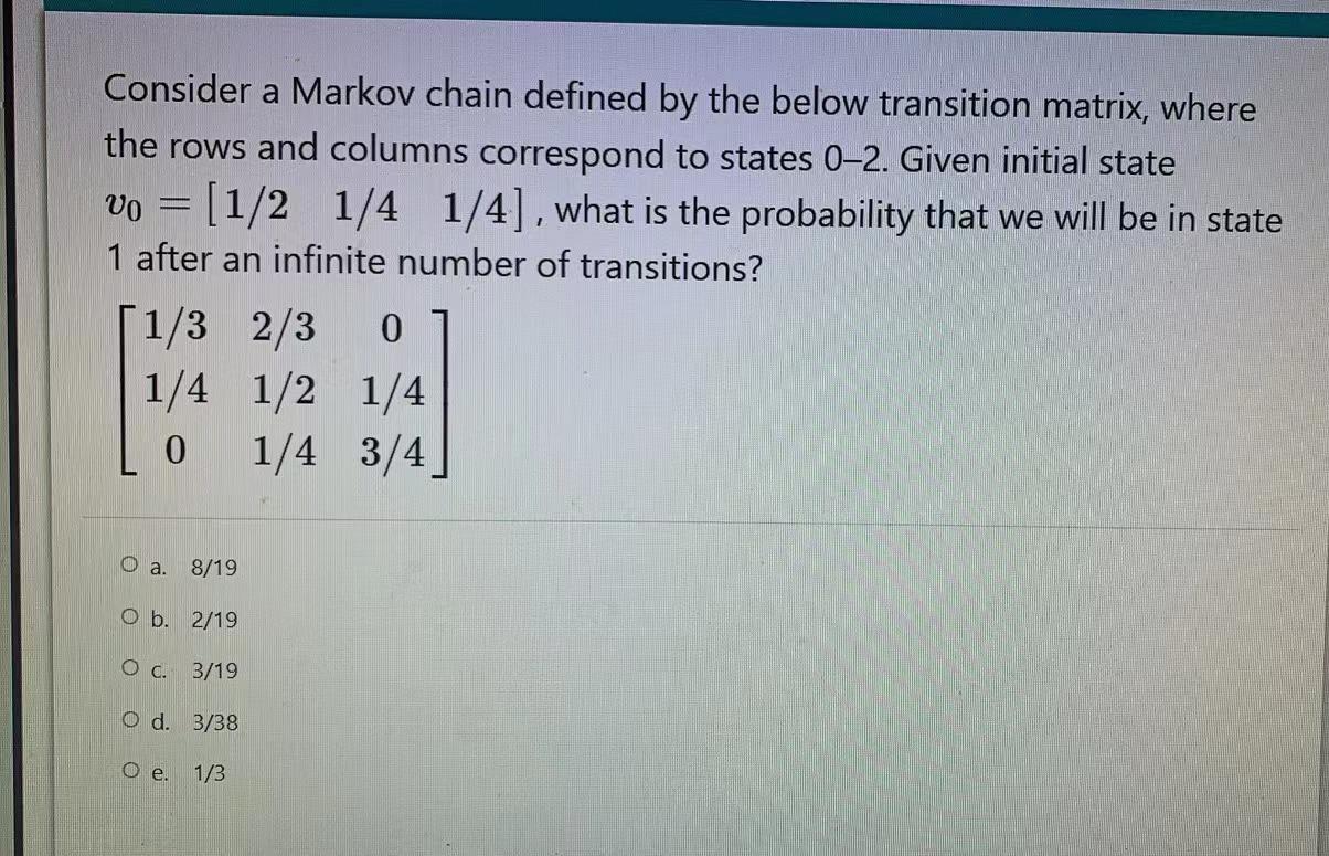 Solved 1 Consider a Markov chain defined by the below | Chegg.com