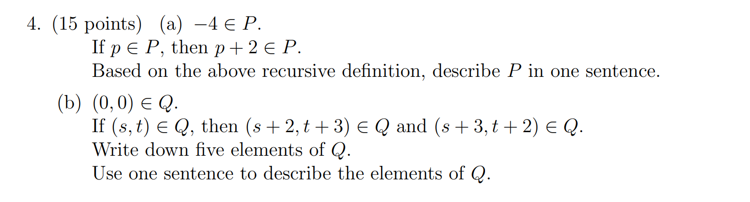Solved 4. (15 points) (a) -4 EP. If p EP, then p+2 € P. | Chegg.com