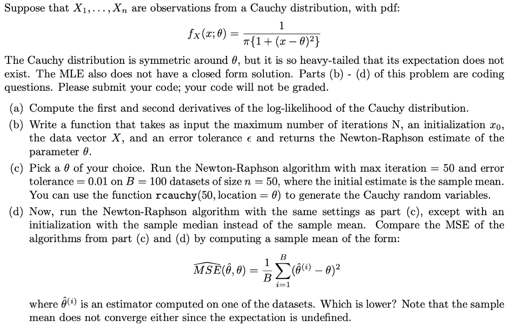 fX(x;θ)=π{1+(x−θ)2}1 The Cauchy distribution is | Chegg.com