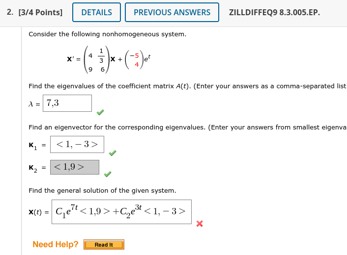 Solved 2. [3/4 Points] DETAILS PREVIOUS ANSWERS ZILLDIFFEQ9 | Chegg.com