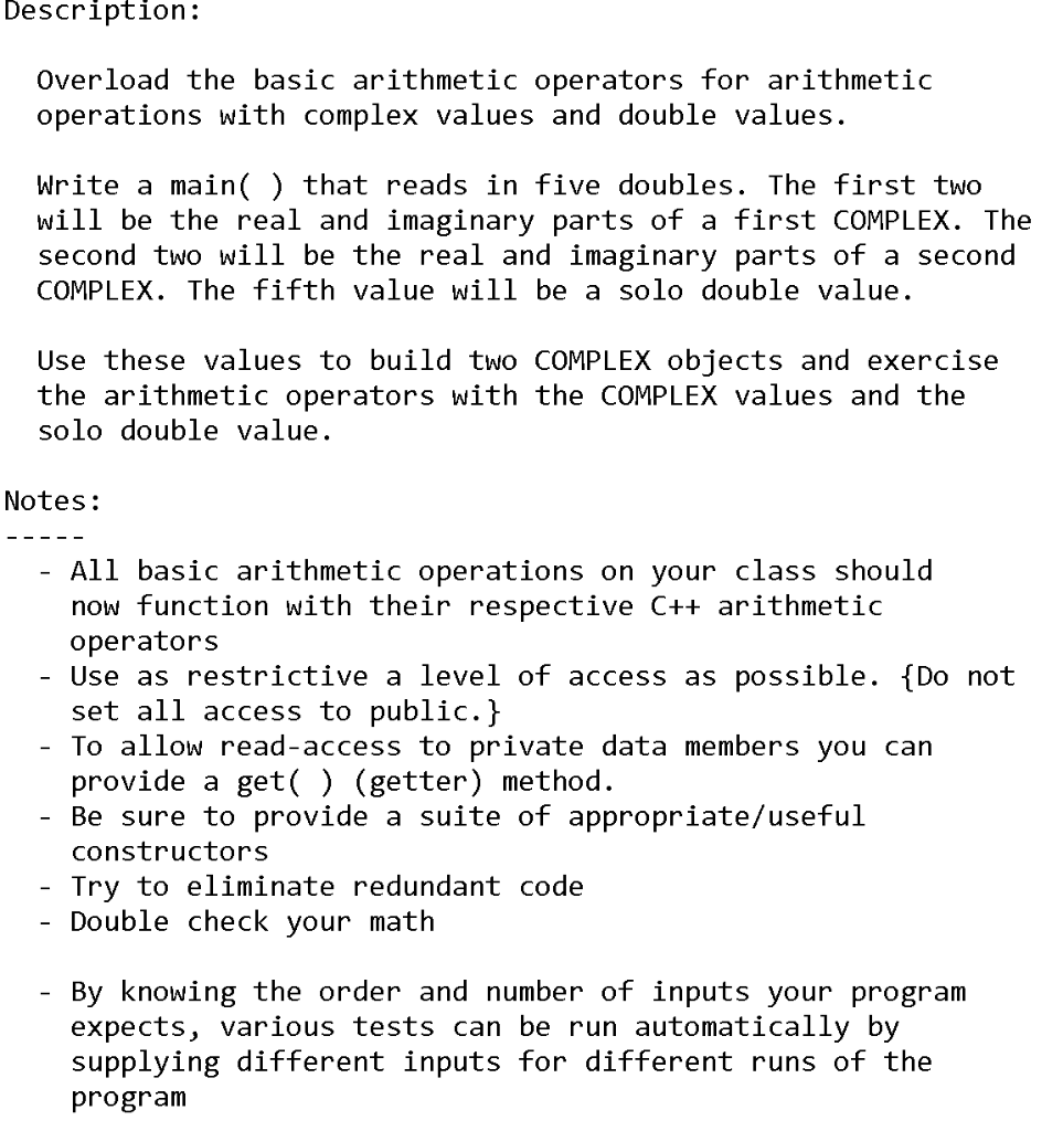 (C++) Overloading operators for class COMPLEX with | Chegg.com