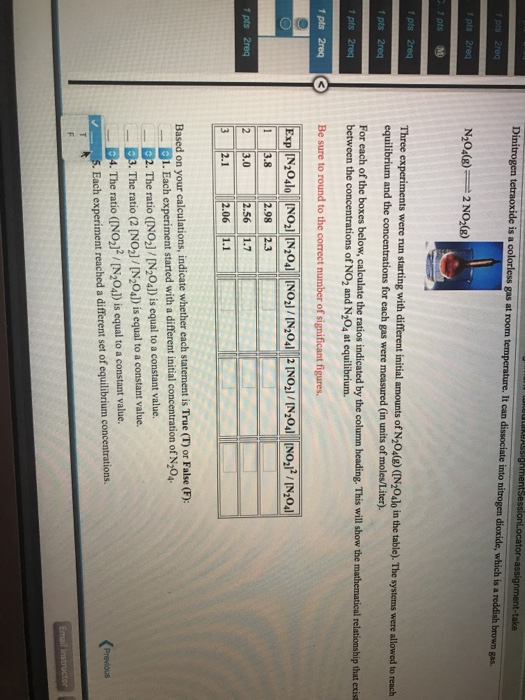 Solved N204(8) 2 NO2(8) Three experiments were run starting | Chegg.com