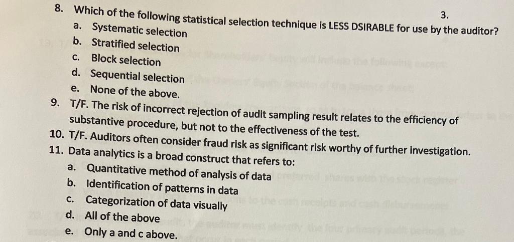 Solved 8. Which of the following statistical selection | Chegg.com