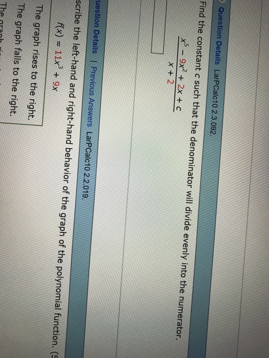 Solved Find the constant c such that the denominator will | Chegg.com