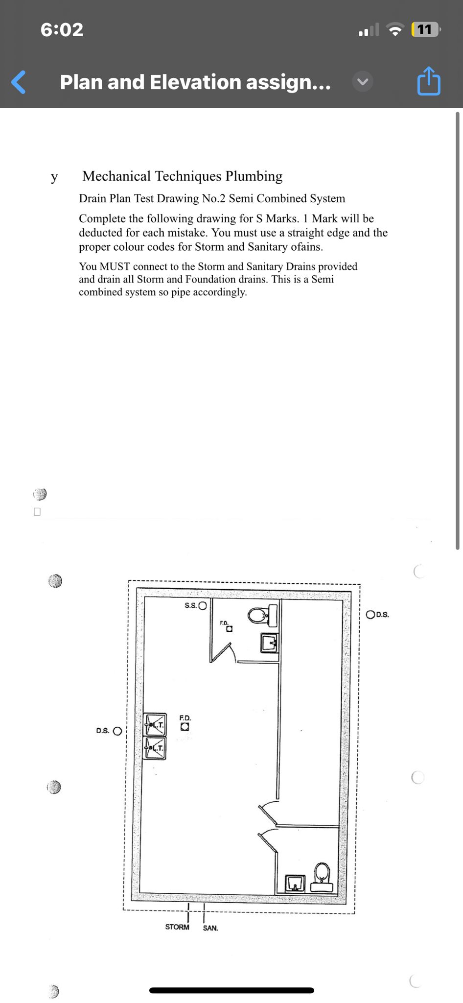 Solved y Mechanical Techniques PlumbingDrain Plan Test | Chegg.com