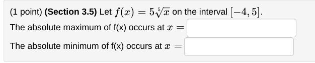 (1 point) (Section 3.5) Let f(x)=55x on the interval | Chegg.com