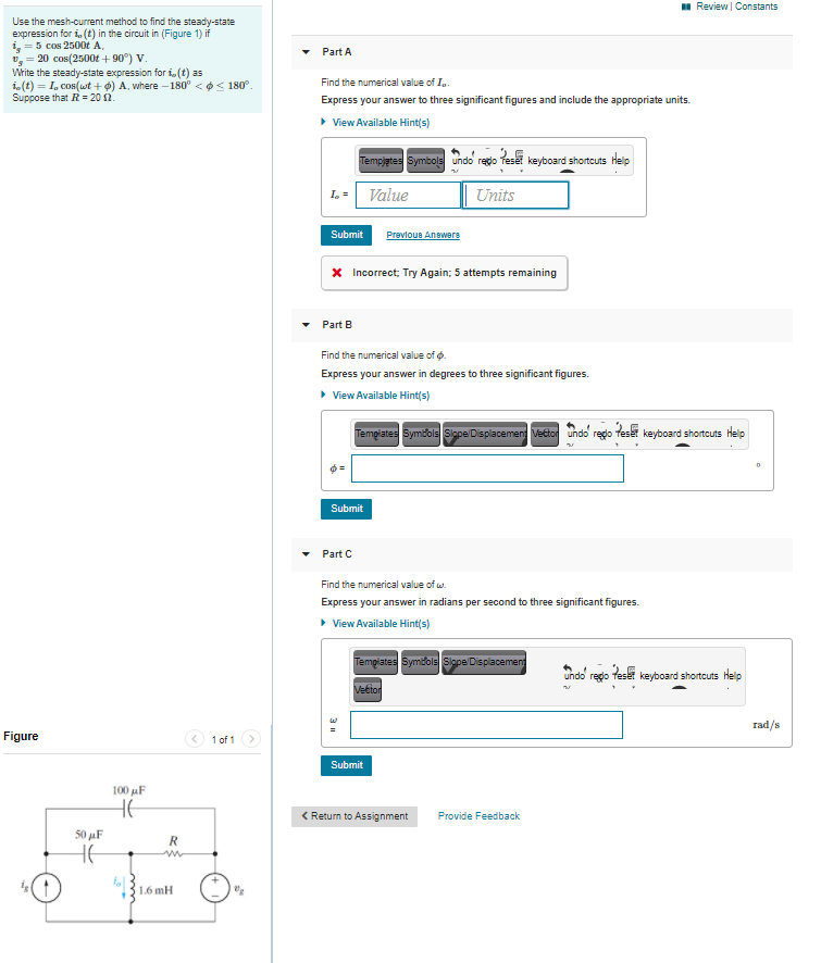 Solved H Review Constants Part A Use the mesh-current method | Chegg.com
