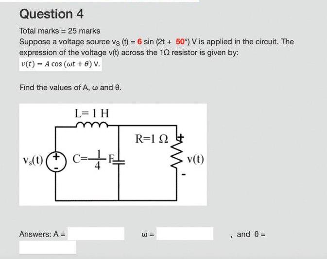 Solved Question 4 Total marks = 25 marks Suppose a voltage | Chegg.com