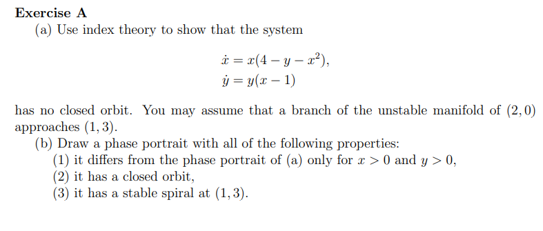 Solved Exercise A (a) Use index theory to show that the | Chegg.com