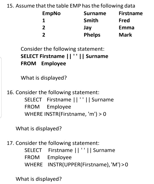 Solved 15. Assume that the table EMP has the following data | Chegg.com