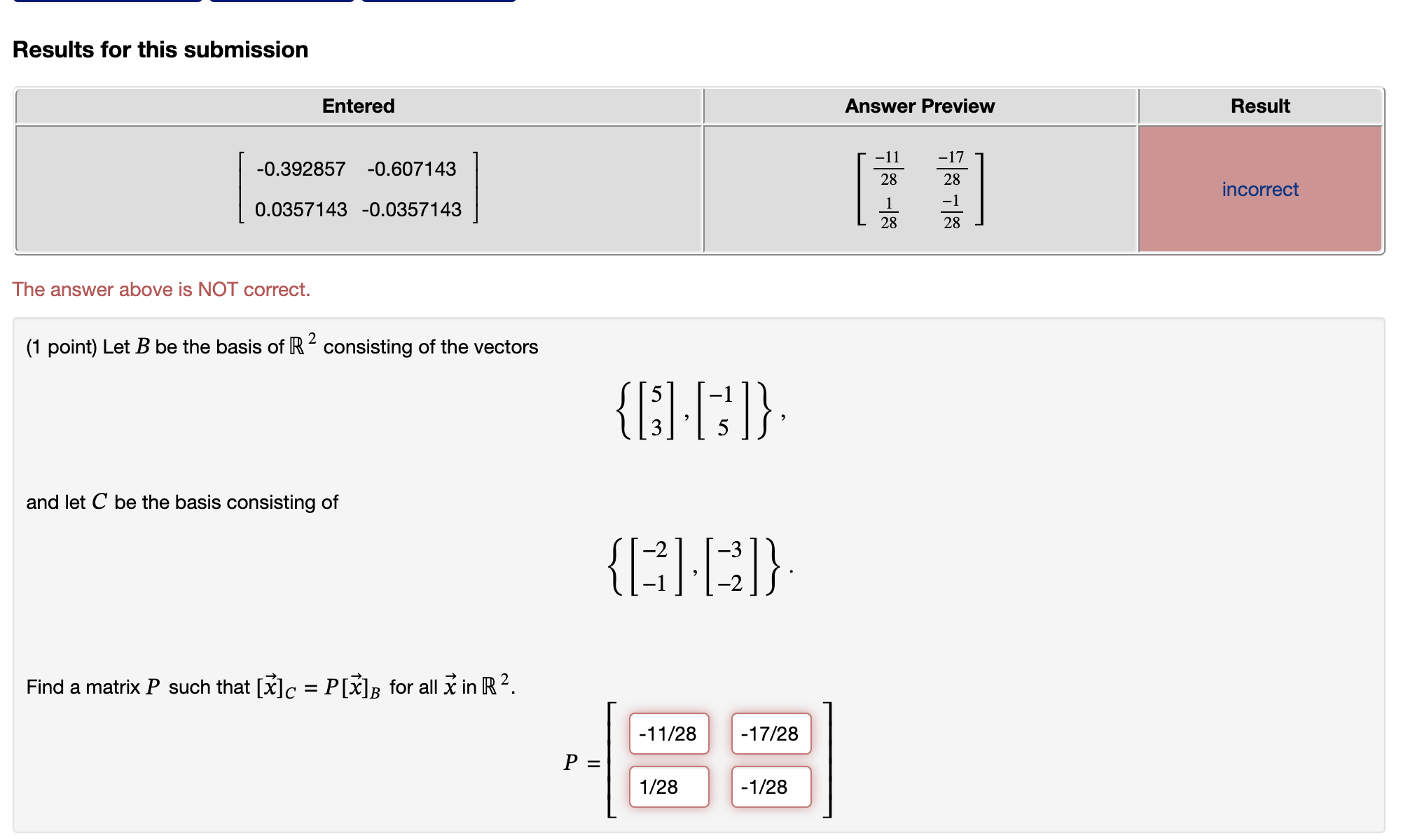 Solved \\n( 1 point) Let B be the basis of R^(2) consisting | Chegg.com