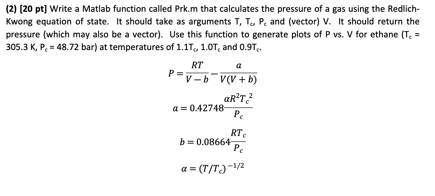 (2) [20 pt] Write a Matlab function called Prk.m that | Chegg.com