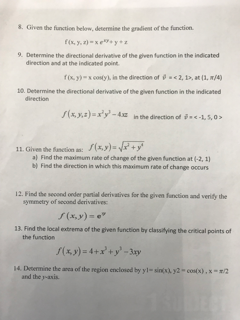 Solved 8. Given the function below, determine the gradient | Chegg.com