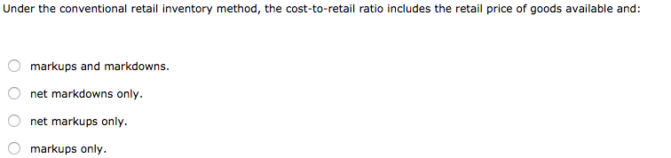 Solved Under the conventional retail inventory method, the | Chegg.com