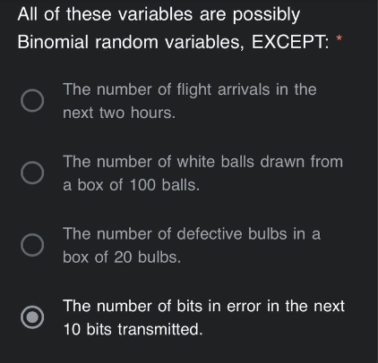 Solved mial random variables, EXCEPT: * The number of flight | Chegg.com