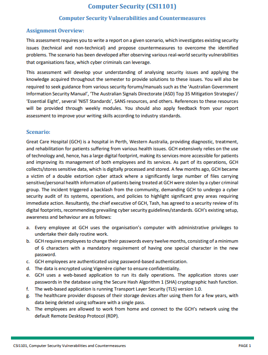 Solved Computer Security (CSI1101)Computer Security | Chegg.com