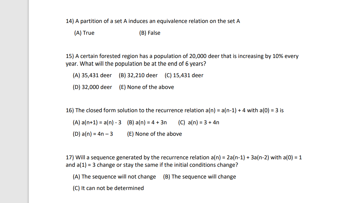 Solved 14) A partition of a set A induces an equivalence | Chegg.com