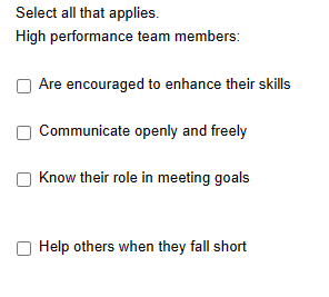 Solved Select all that applies. High performance team | Chegg.com