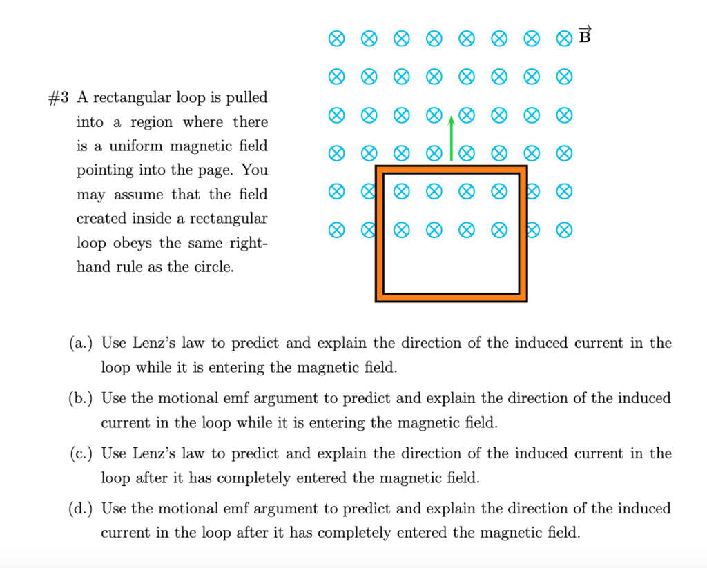 Solved \#3 A rectangular loop is pulled into a region where | Chegg.com