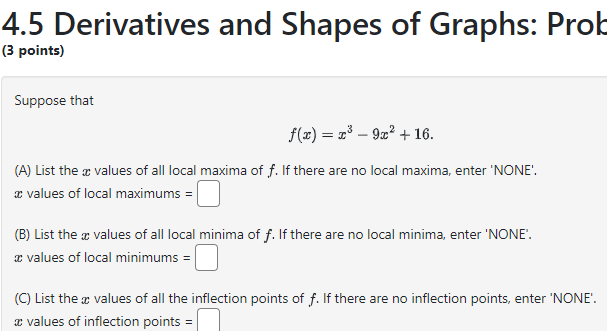 Solved 4.5 Derivatives and Shapes of Graphs: Prok (3 points) | Chegg.com