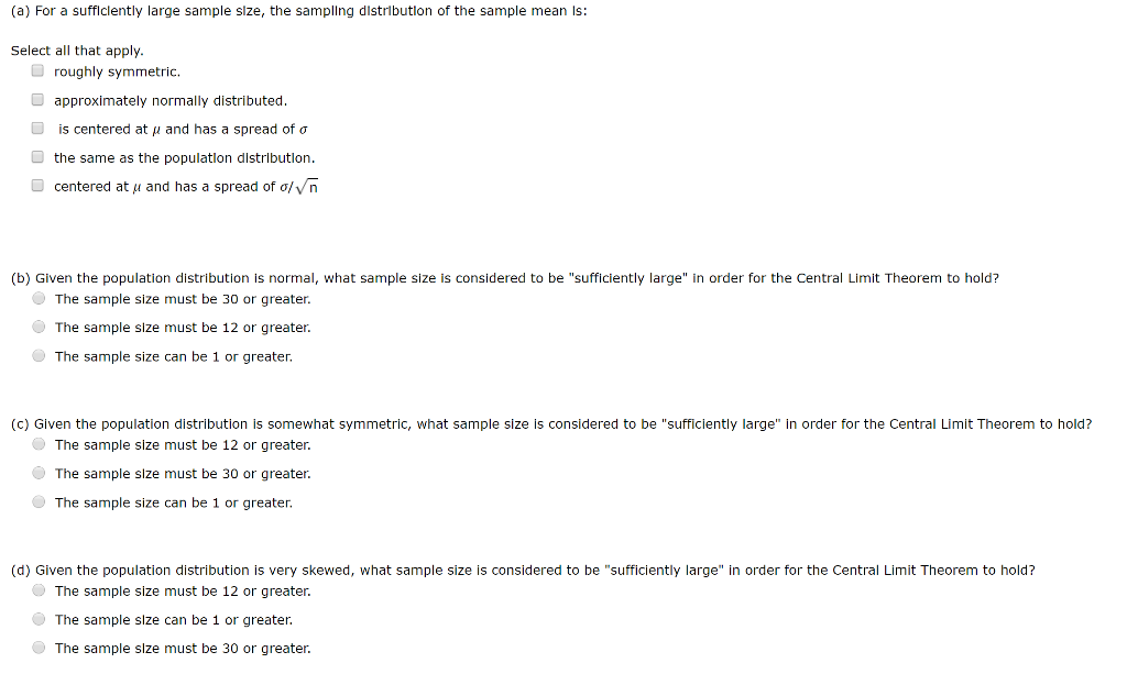 Solved (a) For a sufficiently large sample size, the | Chegg.com