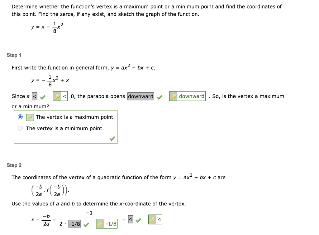 Solved Determine whether the function's vertex is a maximum | Chegg.com