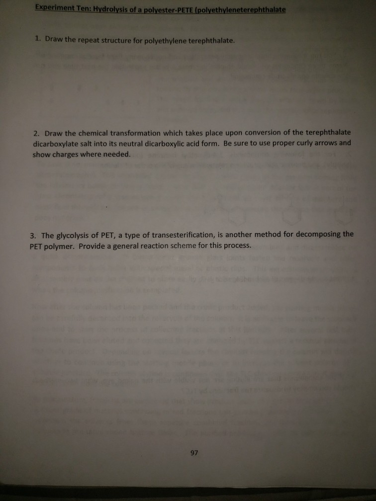 Solved Experiment Ten: Hydrolysis of a polyester-PETE | Chegg.com