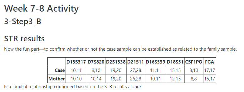 Solved Week 7-8 Activity 3-Step3_B STR results Now the fun | Chegg.com