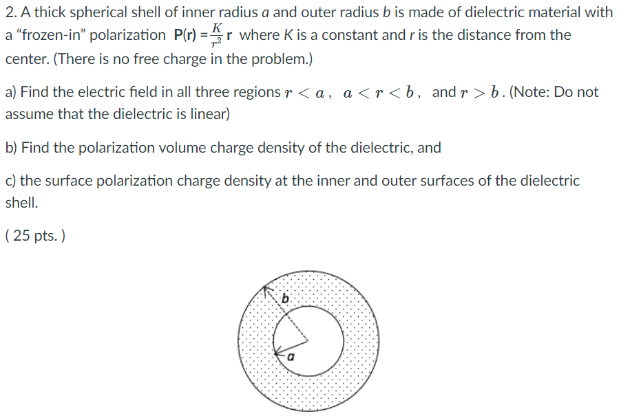 Solved 2. A thick spherical shell of inner radius a and | Chegg.com