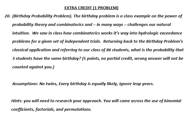 Solved EXTRA CREDIT (1 PROBLEM) 20. (Birthday Probability | Chegg.com