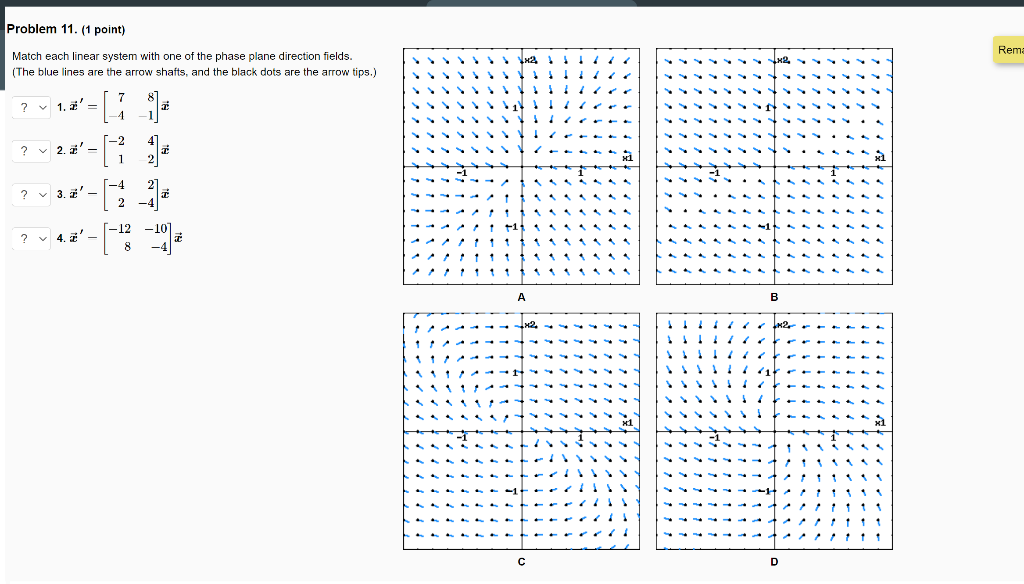 Solved Match each linear system with one of the phase plane | Chegg.com