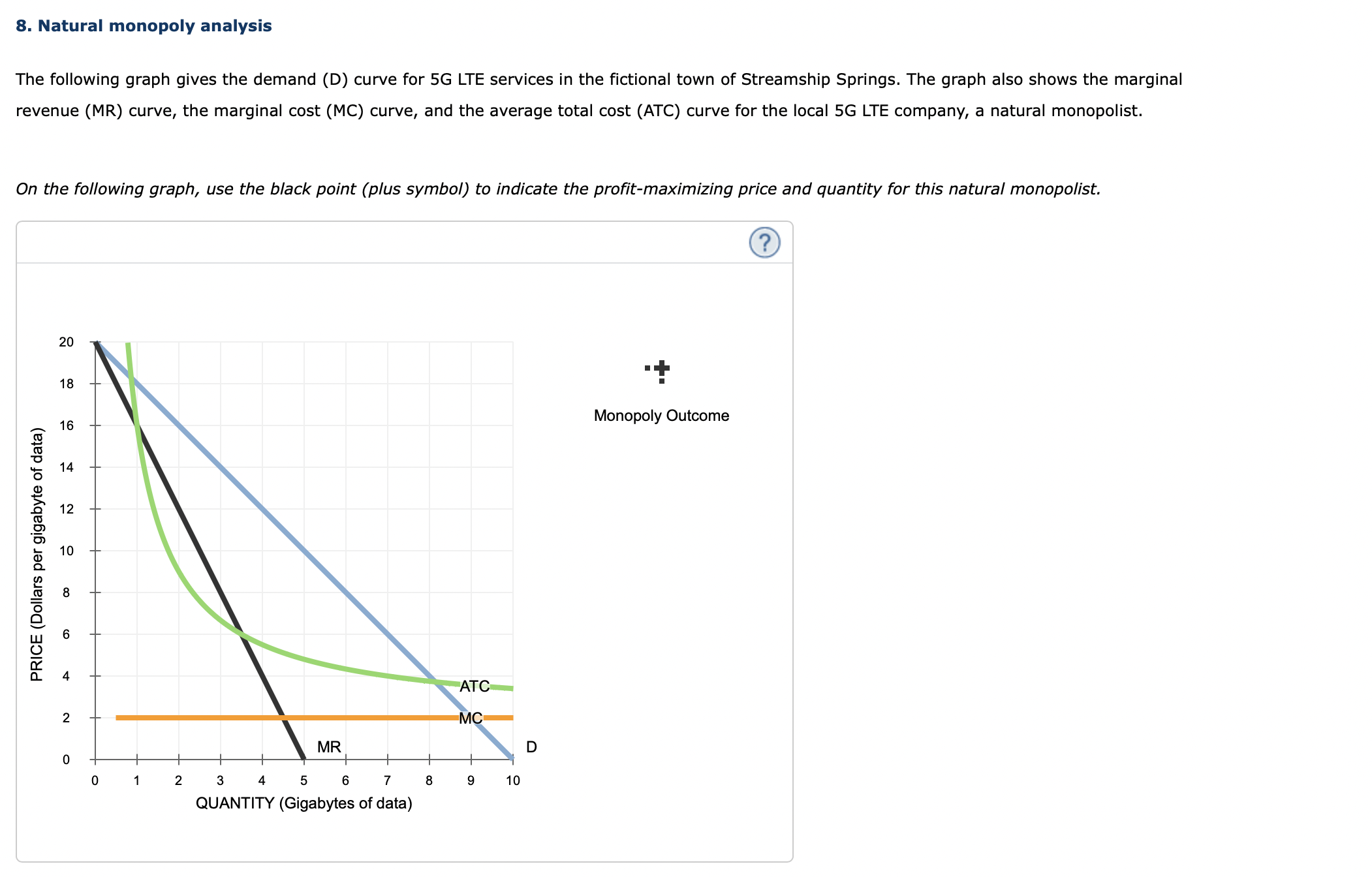 [Solved]: 8. Natural monopoly analysis The following graph