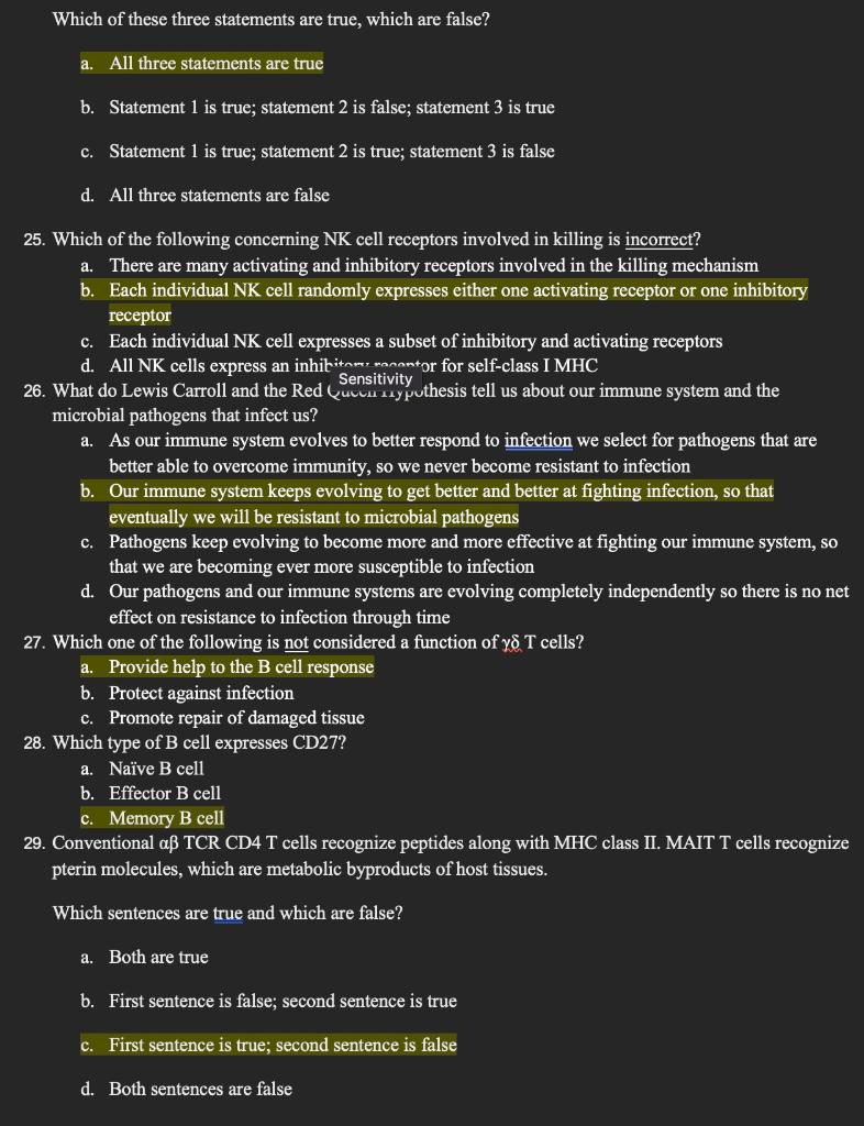 Solved If someone has time, can someone check my immunology | Chegg.com